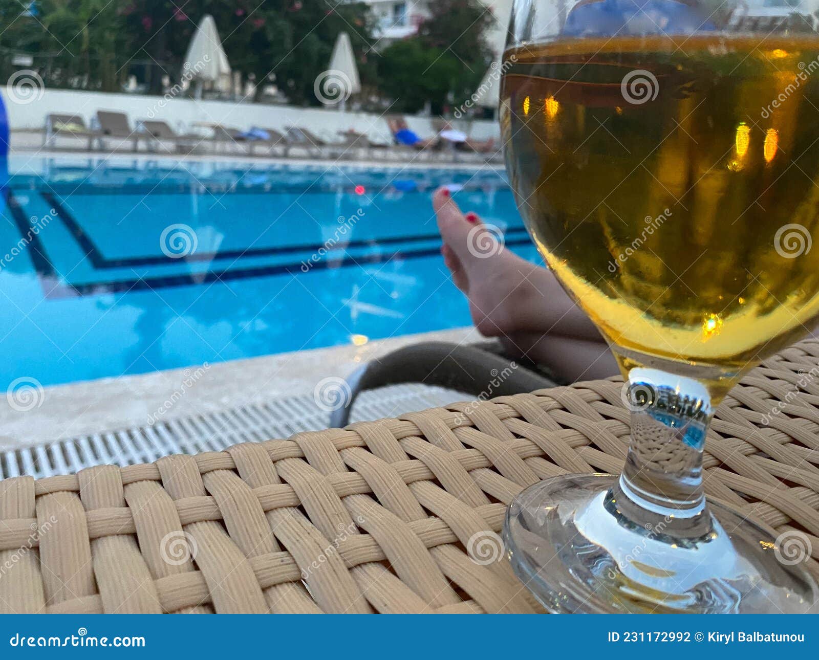 A Glass of Cold Beer in Front of the Pool Stock Photo - Image of ocean ...