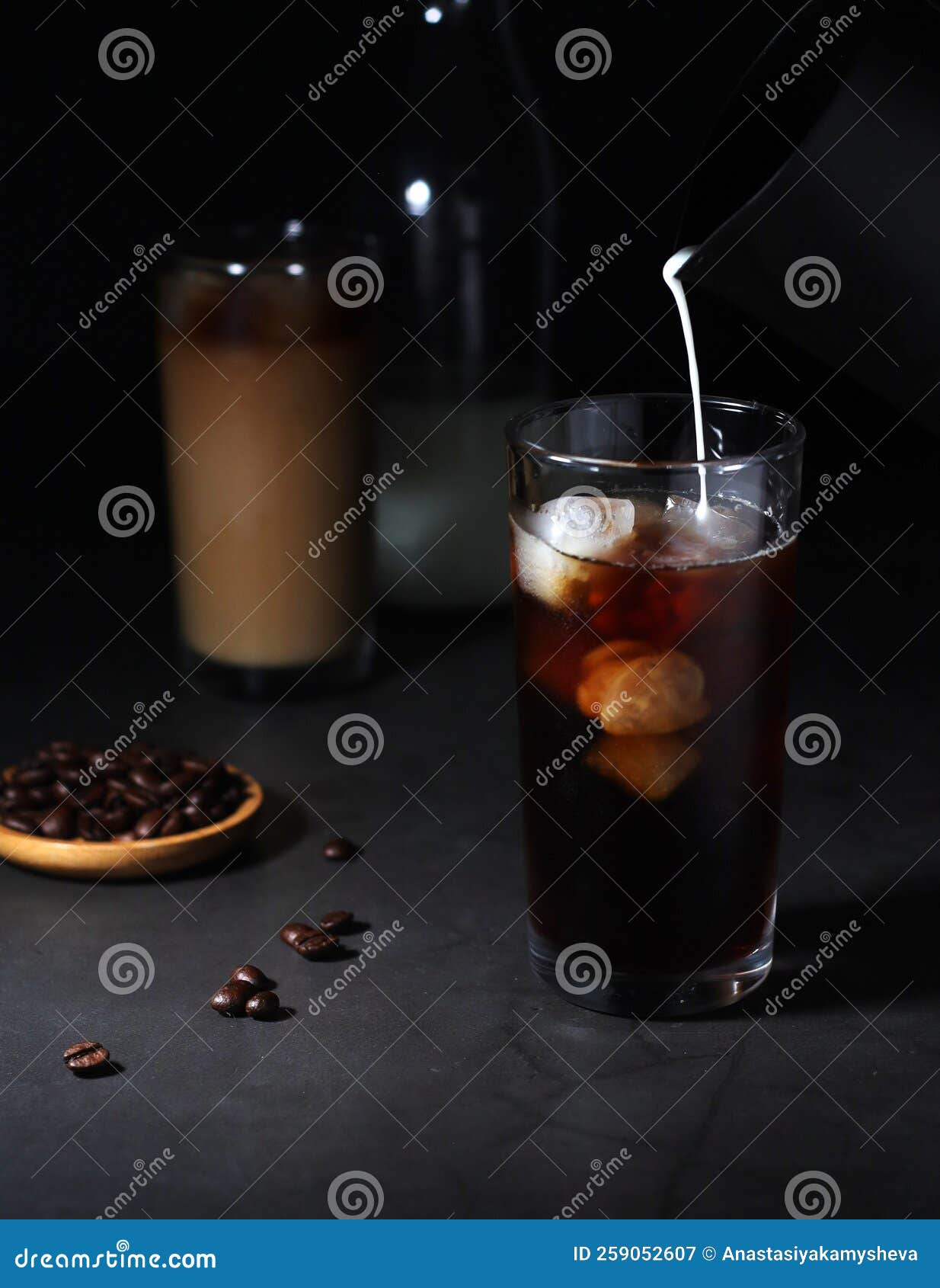 Cold Coffee with Ice in Low Key Stock Image - Image of iced, food ...