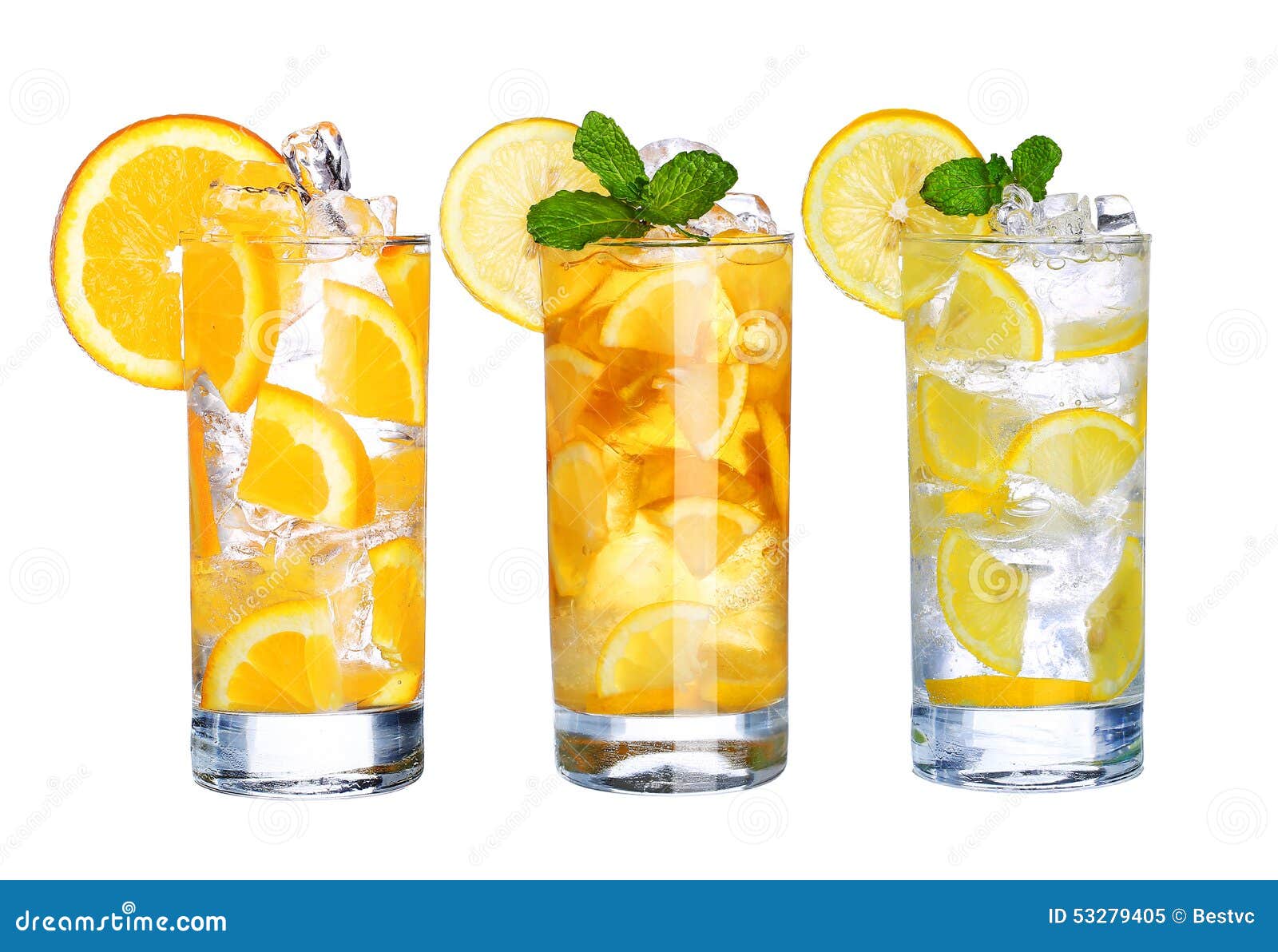 Glass of Cold Ice Tea and Lemonade Drink Collection Isolated Stock ...