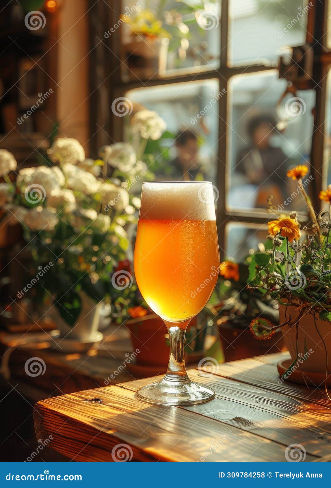 Glass of Cold Light Beer on Wooden Table in Pub Stock Photo - Image of ...