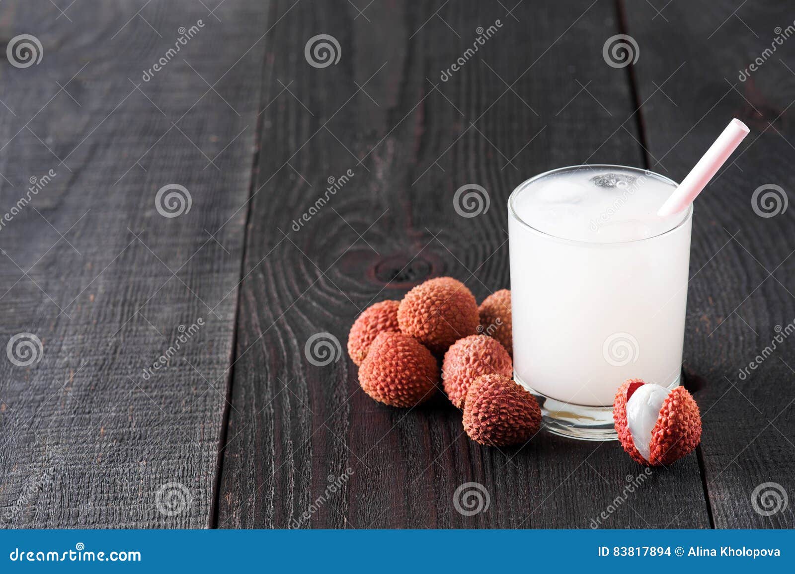 Glass of Cold Lychee Juice on the Wooden Table Stock Photo - Image of ...