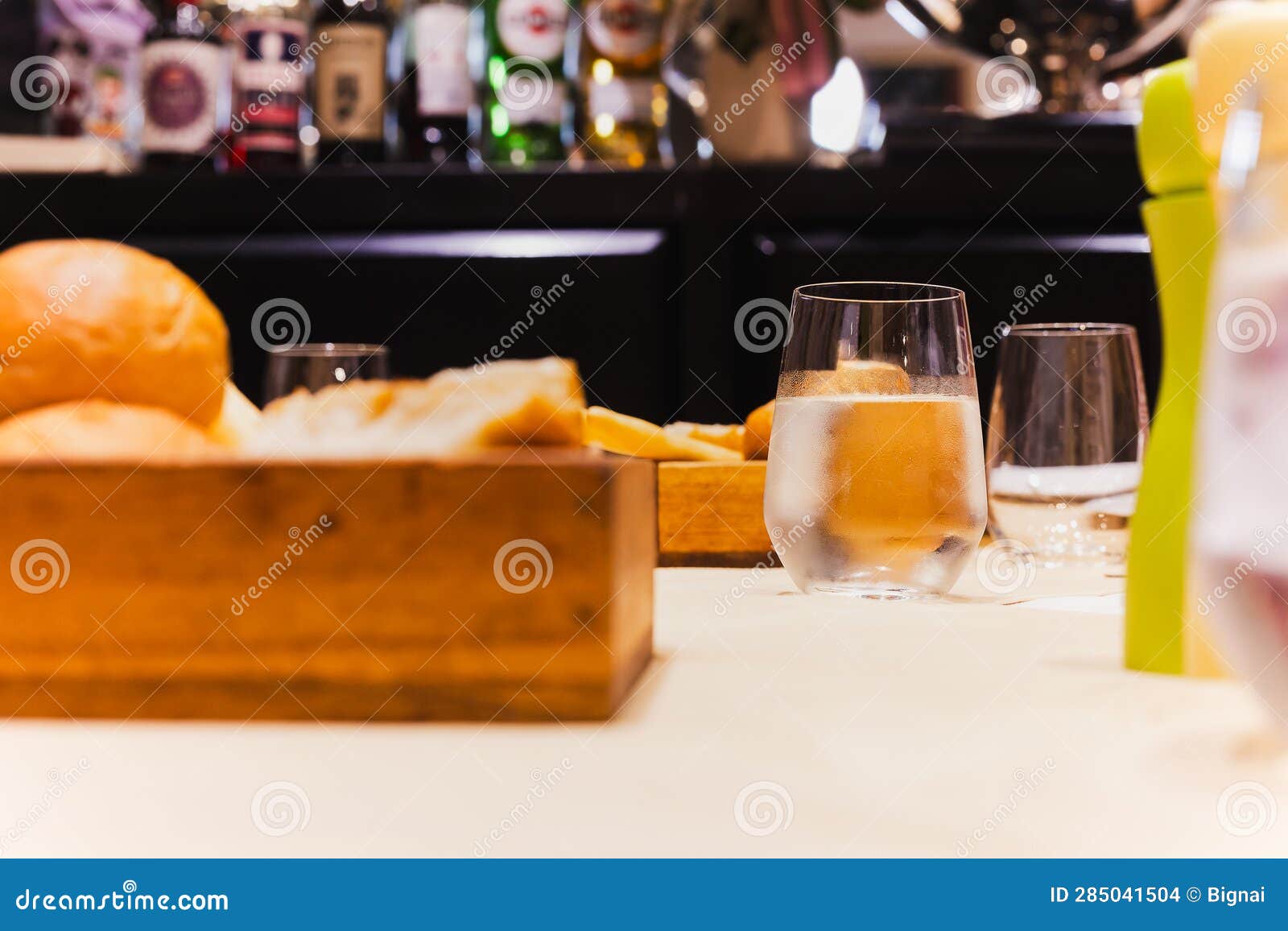 Glass of Cold Water on Dinner Table in Restaurant. Stock Photo - Image ...