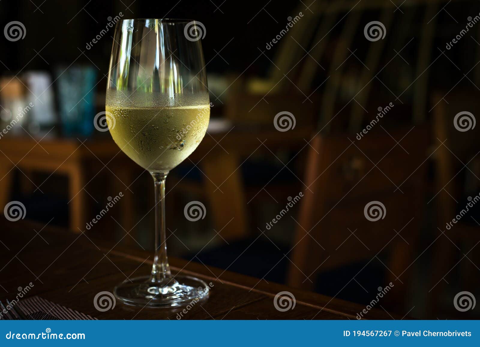Glass with Cold White Wine at Restaurant Stock Image - Image of ...