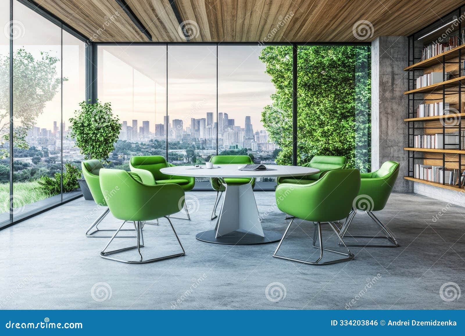 A Glass Conference Room with a Projection Screen and a Panoramic Window ...