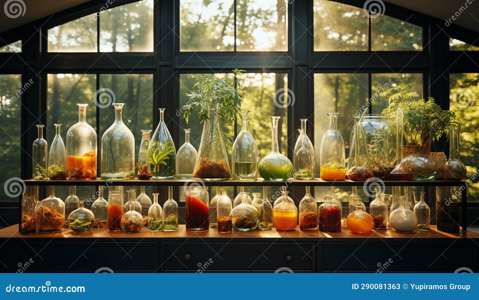 Glass Container Holds Fresh Green Liquid from Nature Laboratory ...