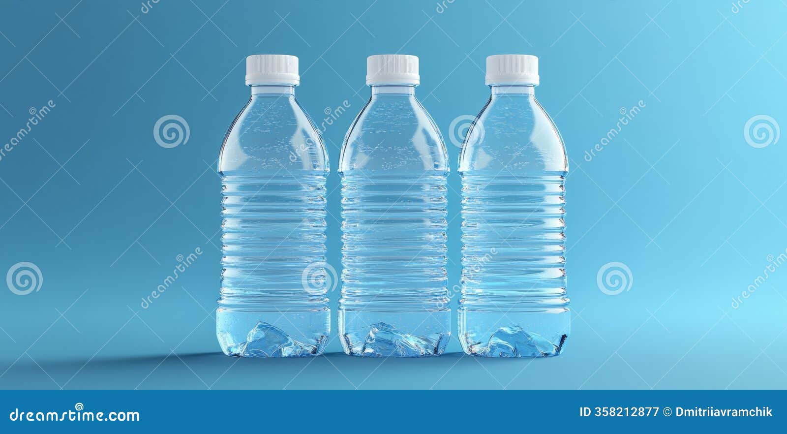 Glass Containers Filled with Water and Bubbles Positioned on a Blue ...