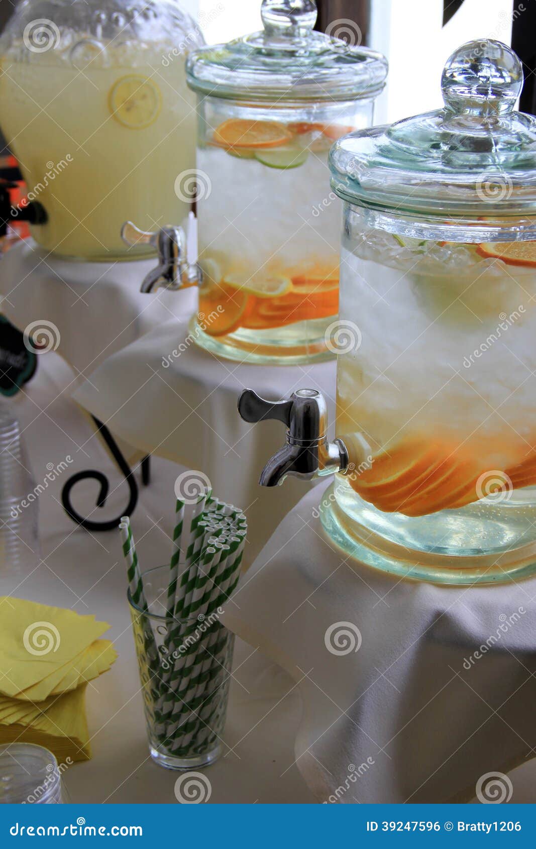 Glass Containers of Fruit Infused Water on Buffet Table Stock Photo ...