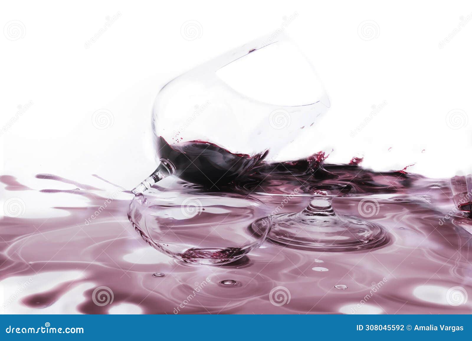 Glass Containing Red Wine Falls and Explodes into Pieces on White ...