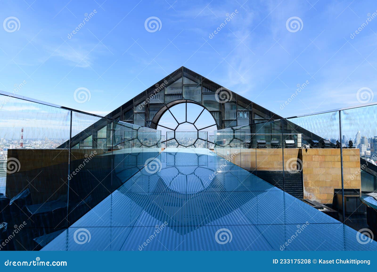 Glass Corridor and Blue Sky Background Stock Photo - Image of wall ...