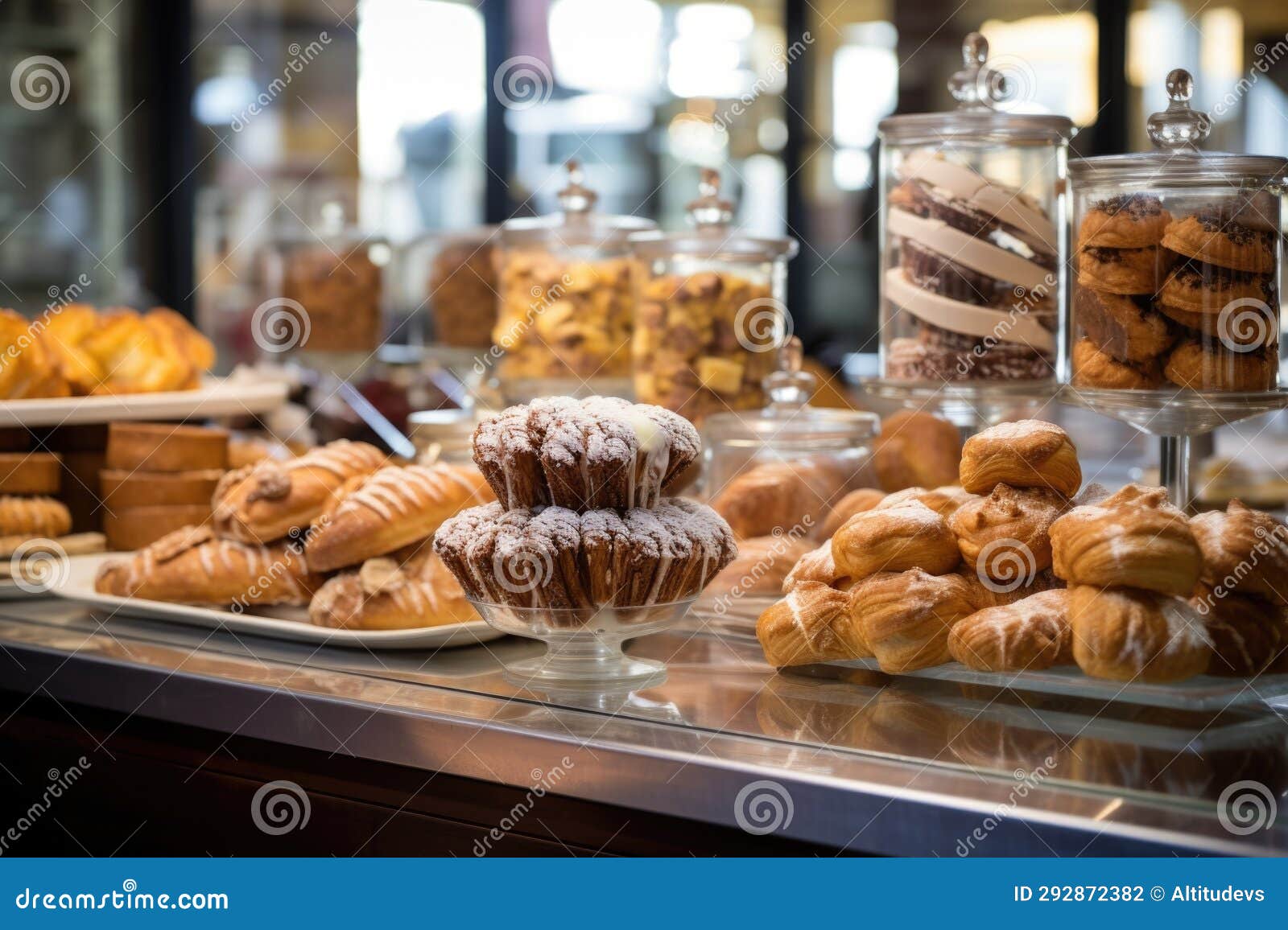Glass Counter of a Bakery with Pastries Visible Inside Stock Photo ...