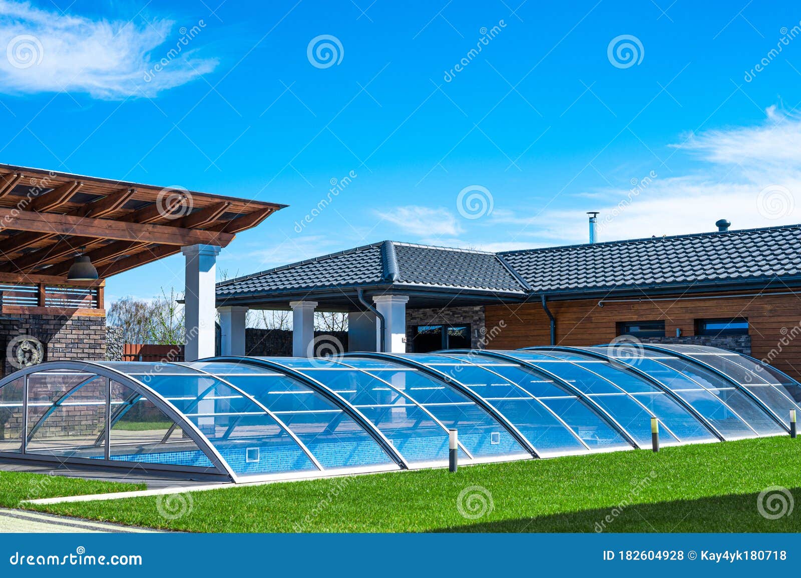Glass Covered Pool with Water Indoor Swimming Pool Stock Photo - Image ...