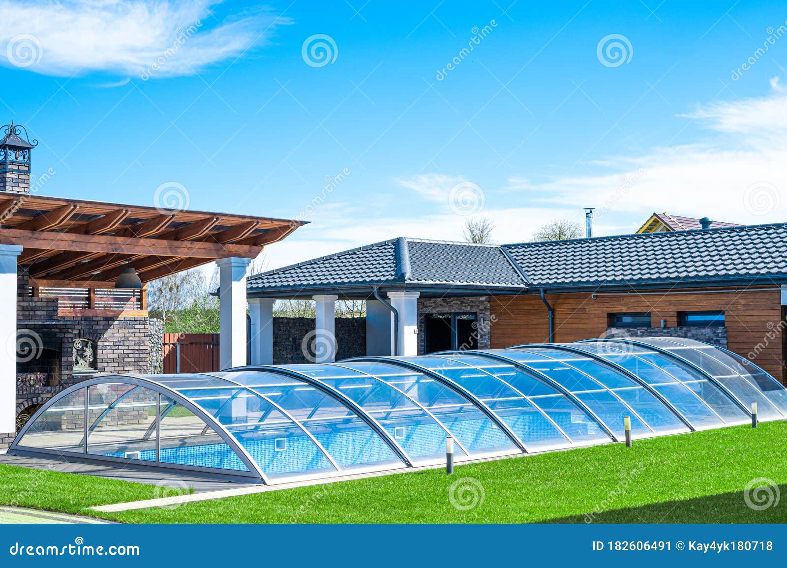 Glass Covered Pool with Water Indoor Swimming Pool Stock Image - Image ...