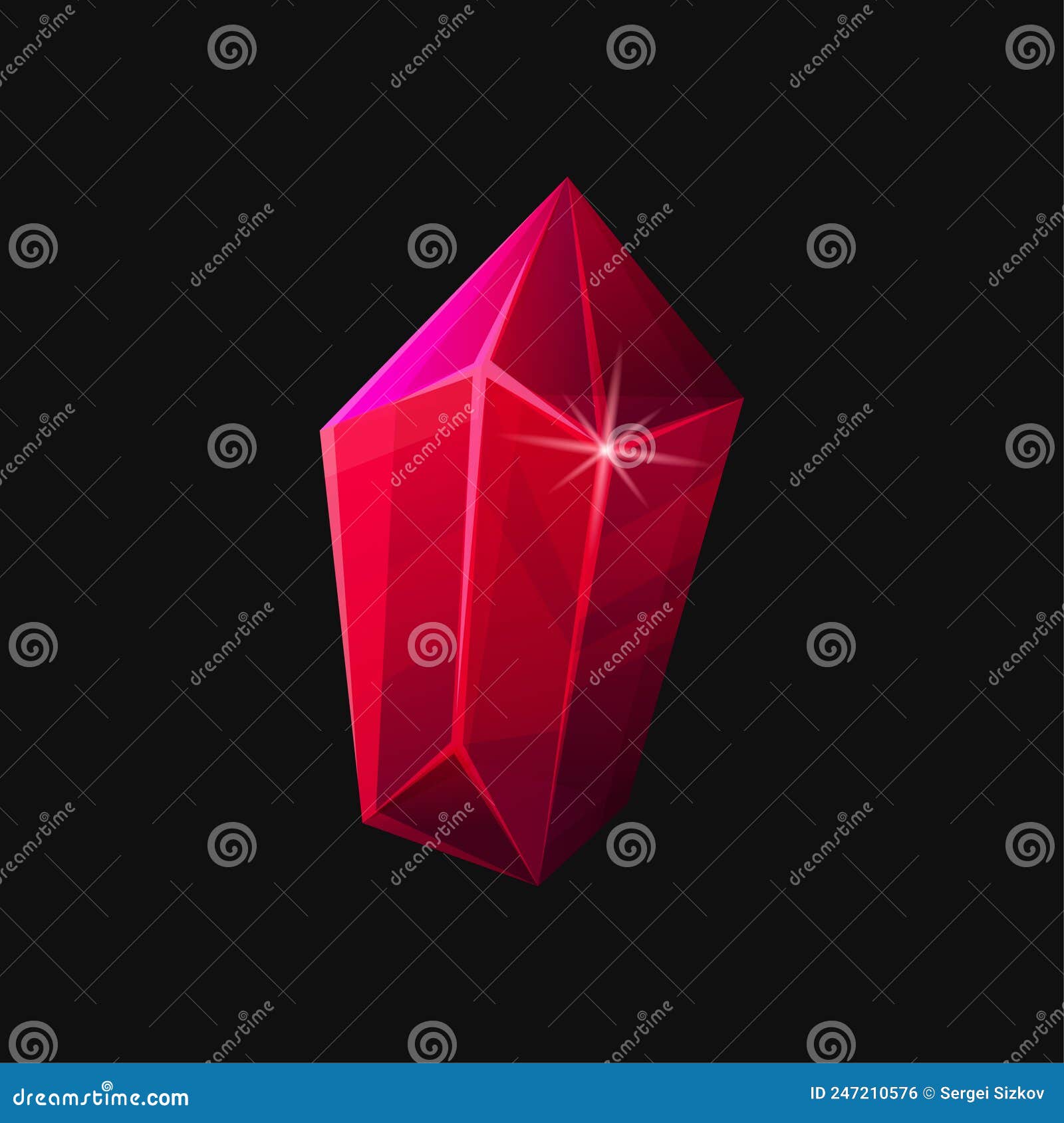 Glass Crystal on Black Background. Red Gem Vector Stock Illustration ...