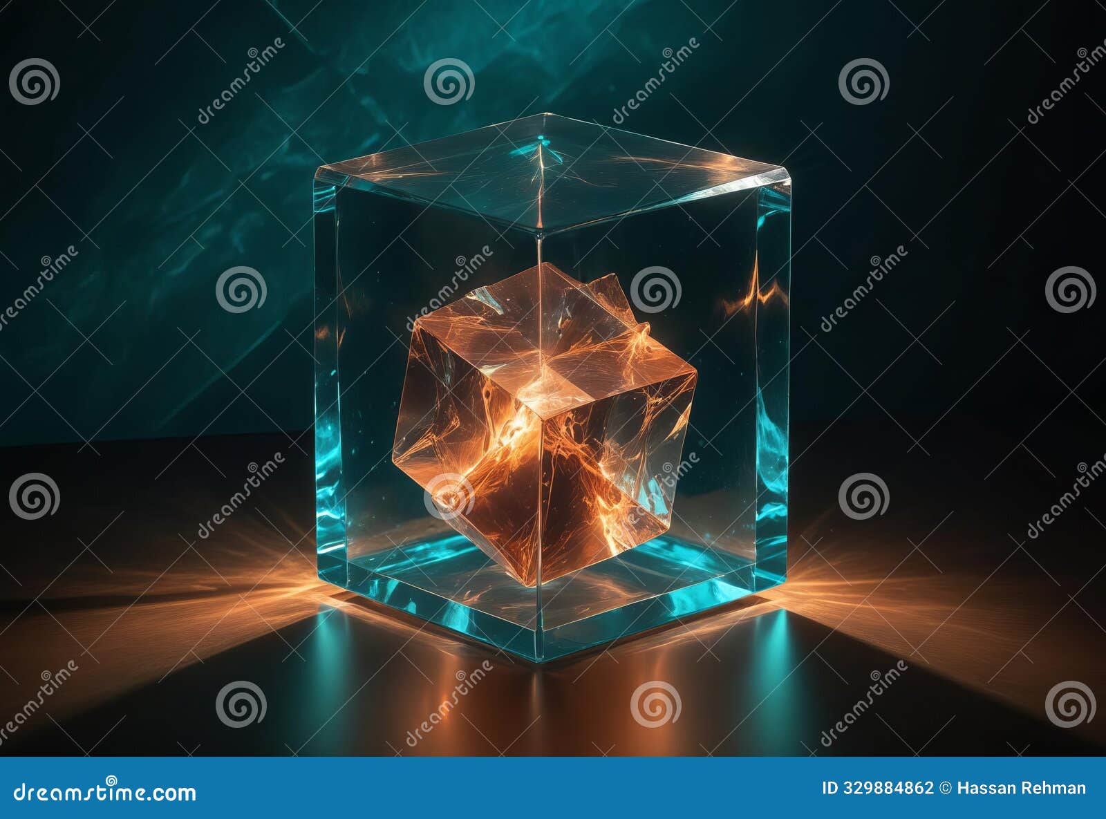Glass Cube with Glowing Lights in Dark Stock Illustration ...