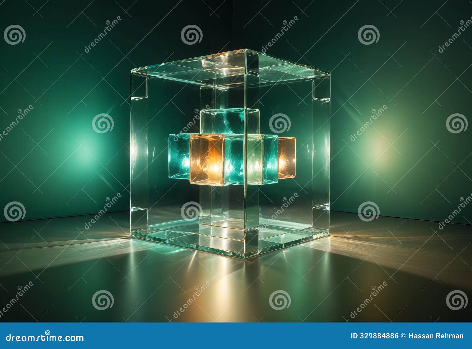 Glass Cube with Glowing Lights in Dark Stock Illustration ...