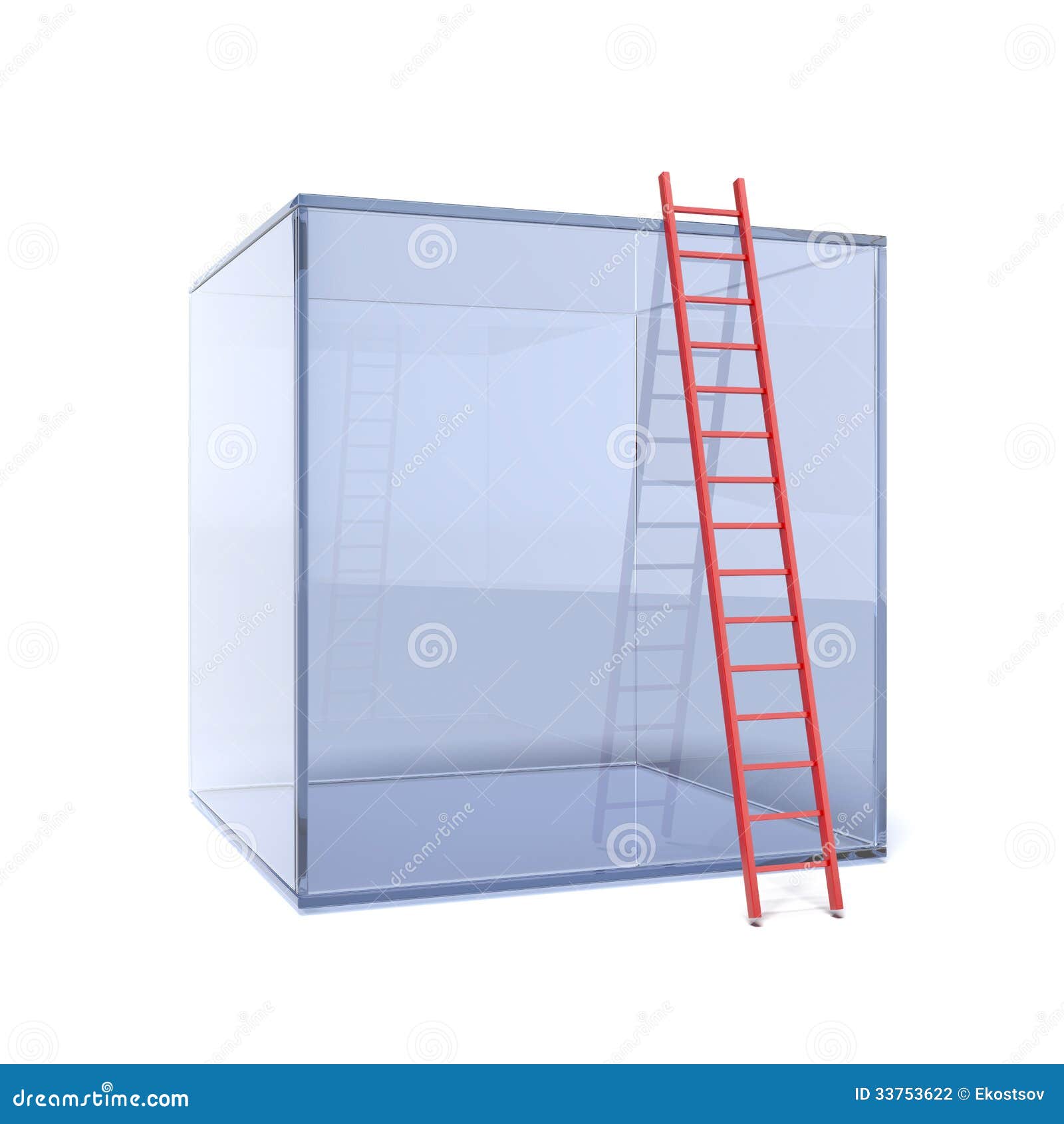 Glass cube with red ladder stock illustration. Illustration of clear ...