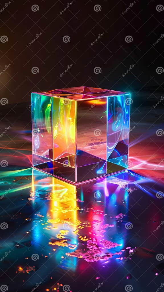 Glass Cube with Vibrant Light Reflections, Abstract Art Concept Stock ...