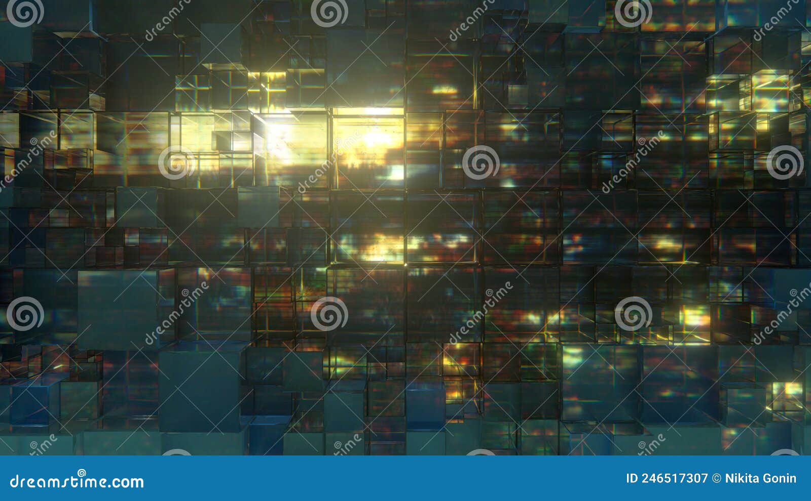 Glass Cubes and Glitch Background 3D Render Stock Illustration ...
