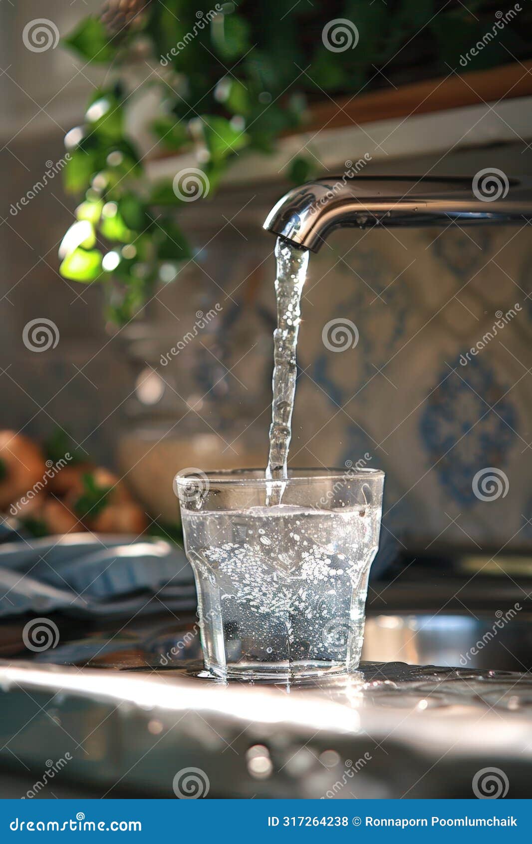 A Glass Cup Being Filled with Clean Water from a Tap in the Kitchen ...