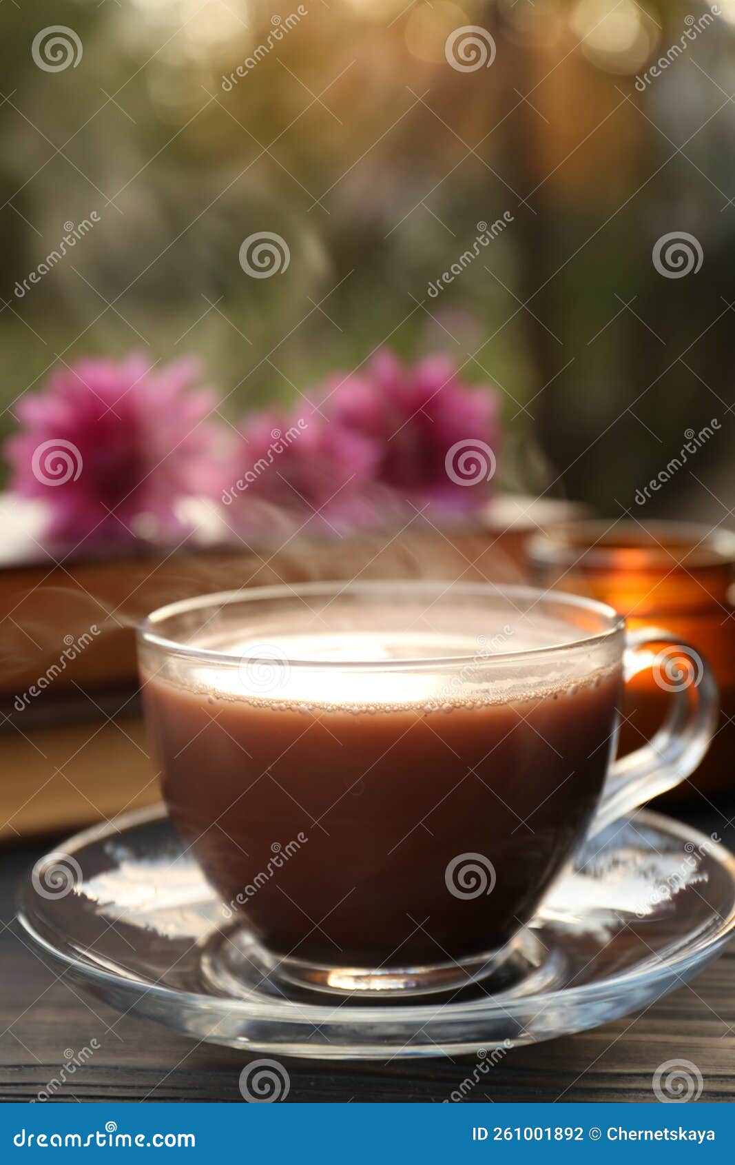 Glass Cup with Coffee on Wooden Table. Morning Ritual Stock Photo ...