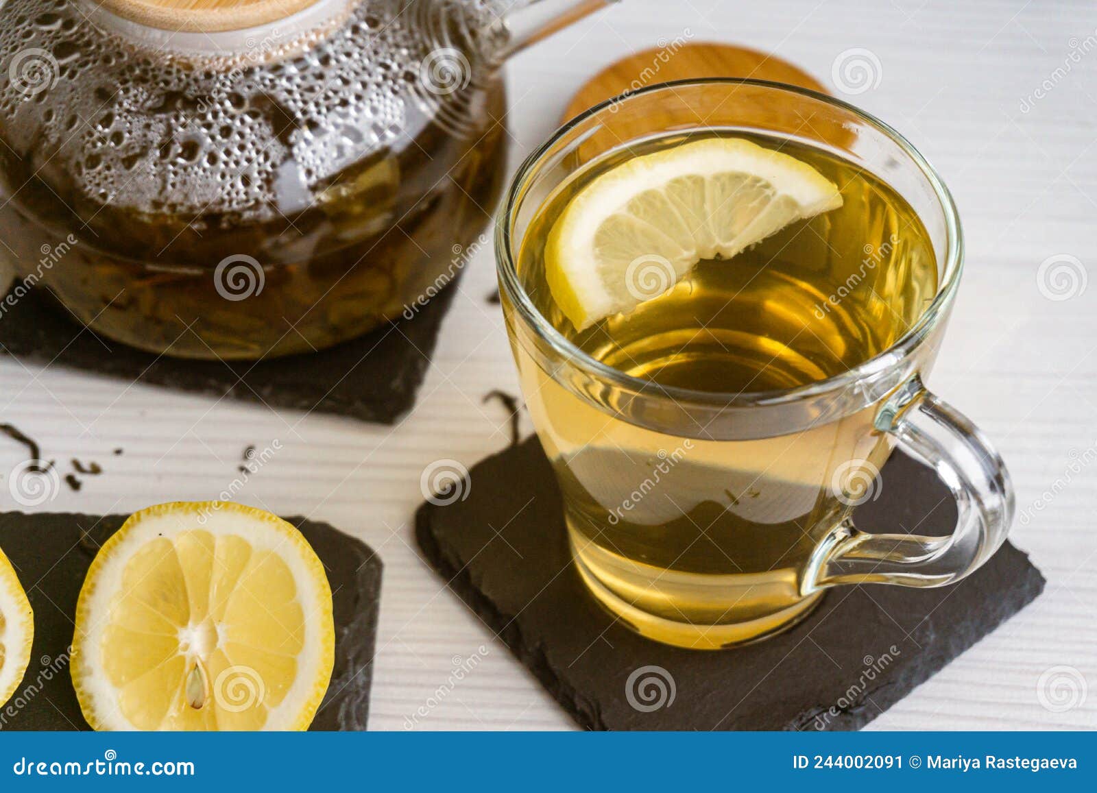 Glass Cup with Green Tea and a Slice of Lemon. Stock Image - Image of ...