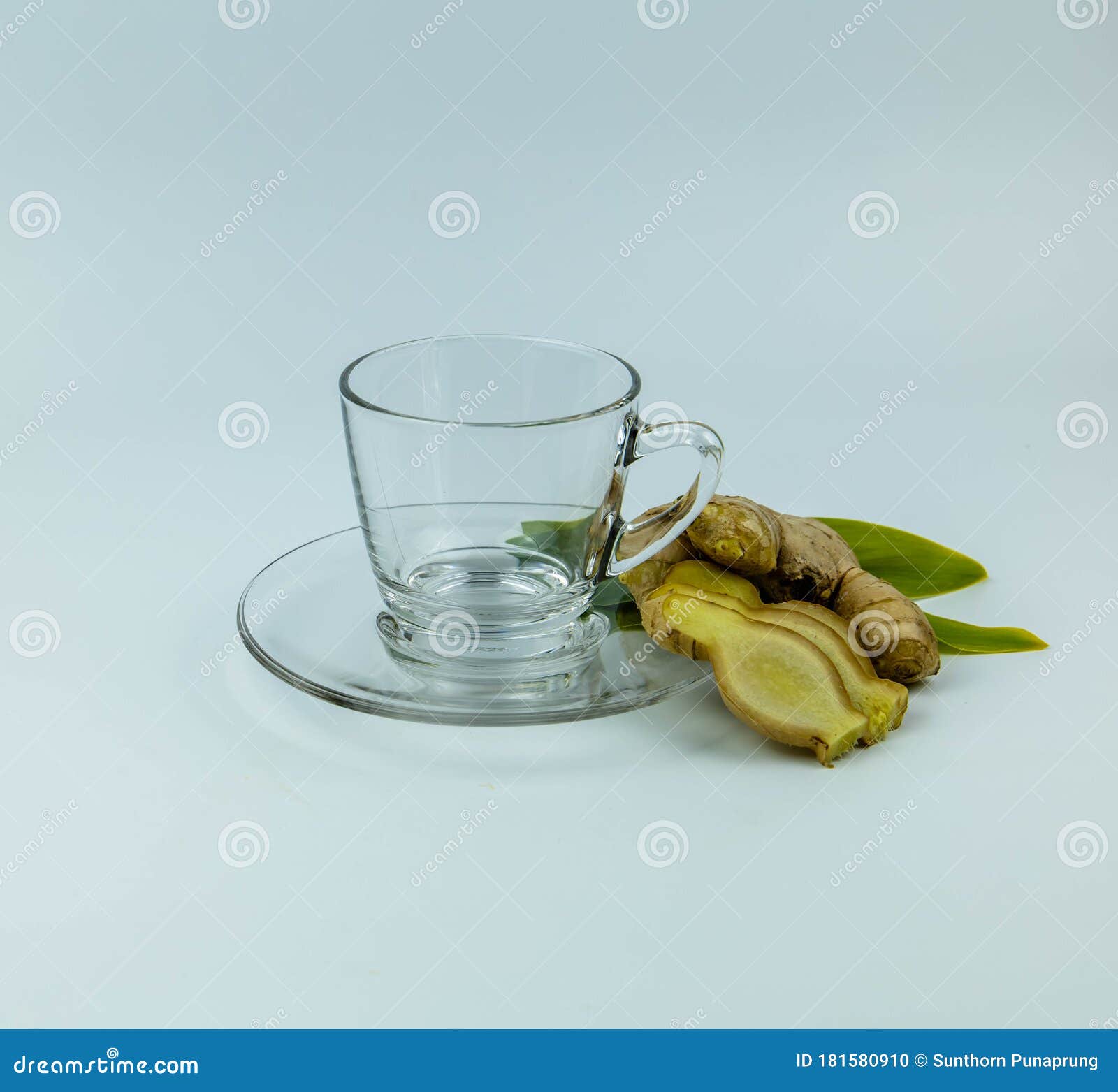 Glass Cup of Hot Ginger Tea with Ginger Rhizome Isolated on White ...