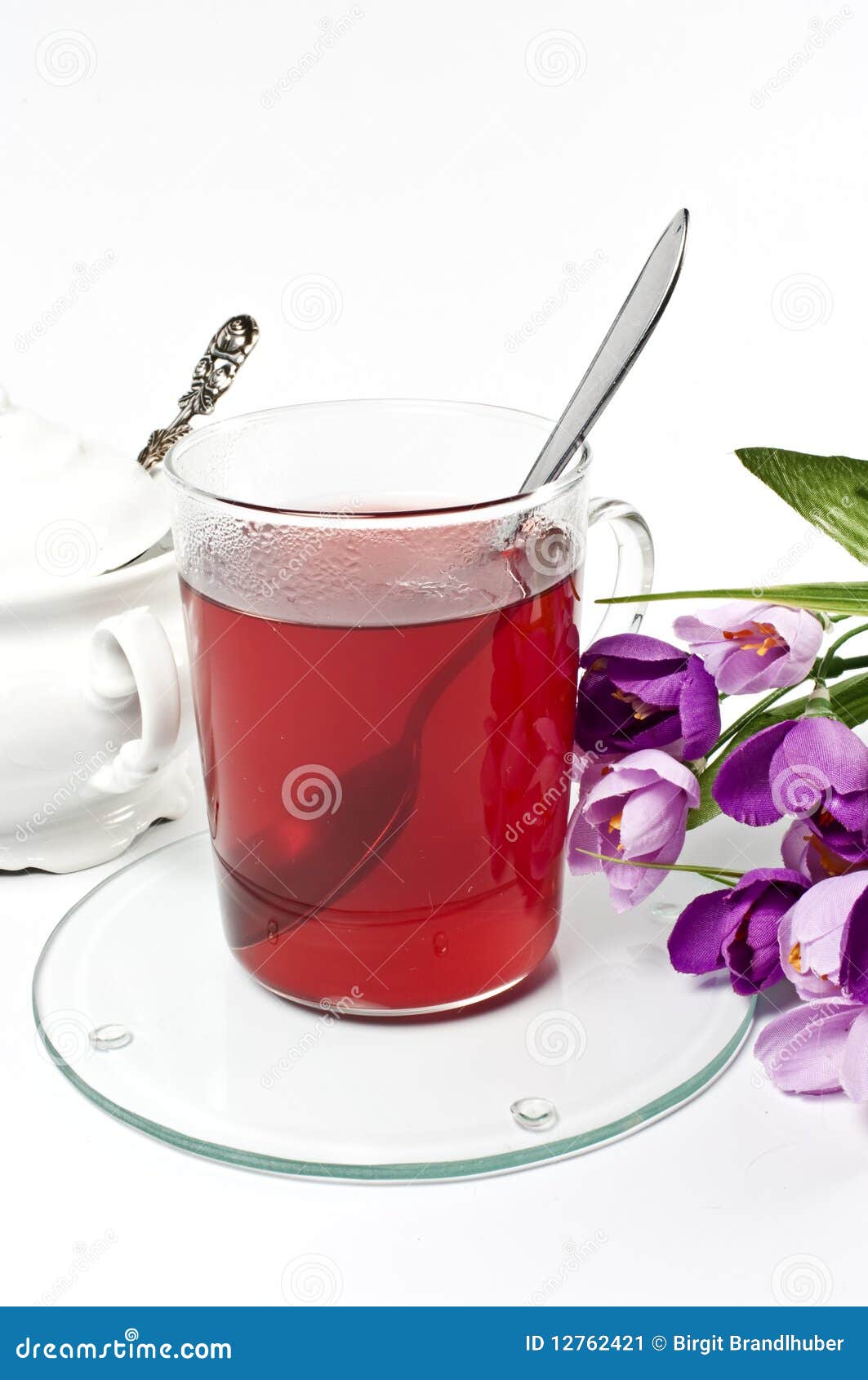 Glass cup with red tea stock image. Image of herb, sugar - 12762421