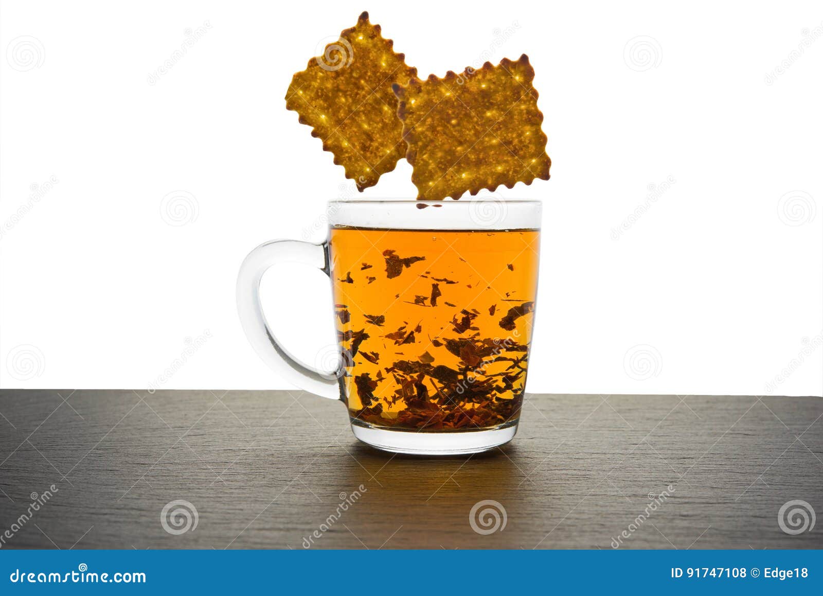 Glass Cup of Tea and Falling Cookies Isolated on White Stock Photo ...