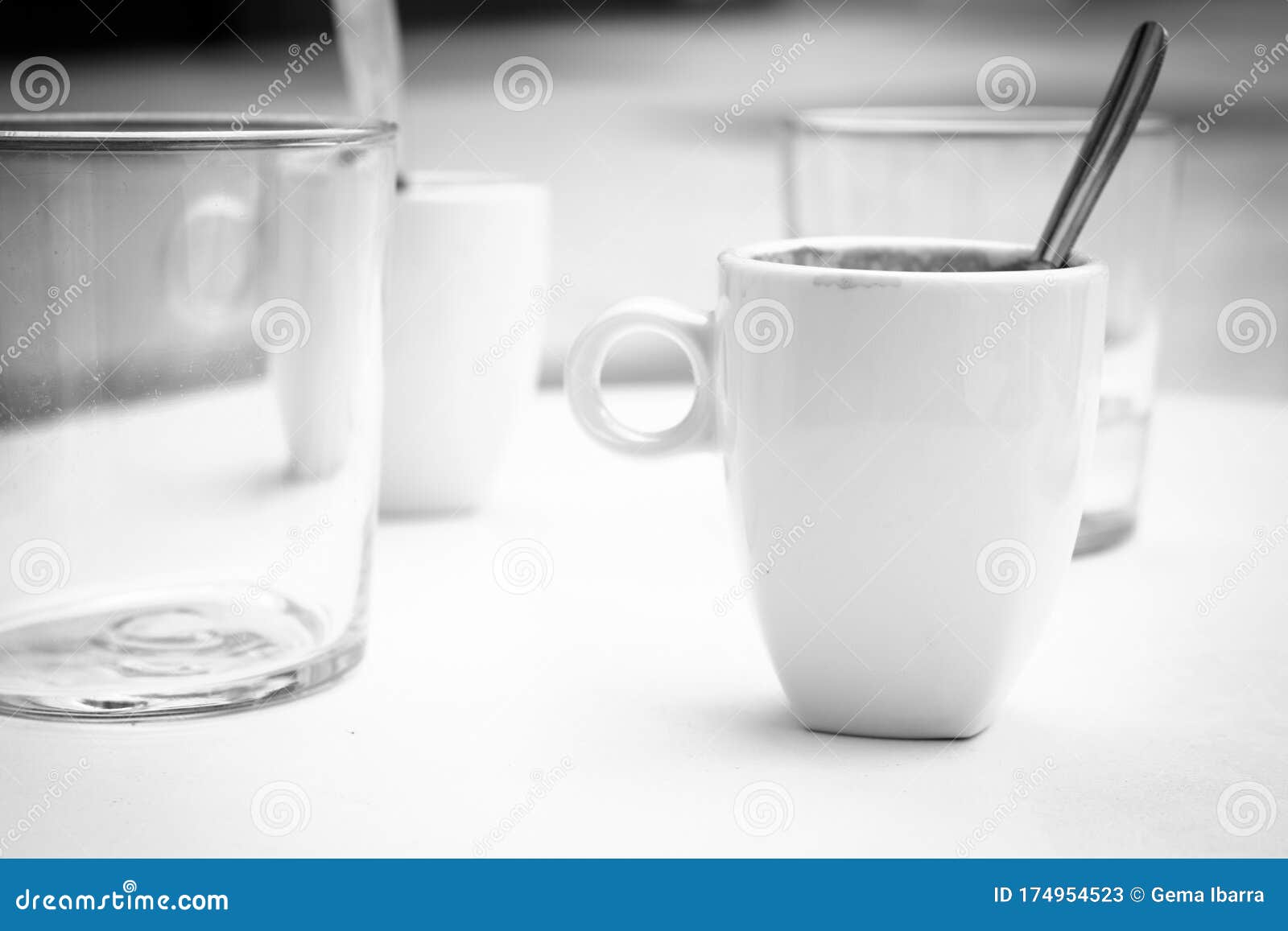 Glass cup and white cup stock image. Image of cappuccino - 174954523