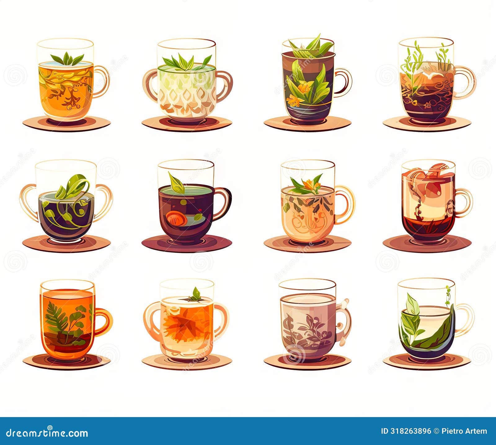 Glass Cups with Different Types of Tea Pattern Banner Wallpaper Stock ...