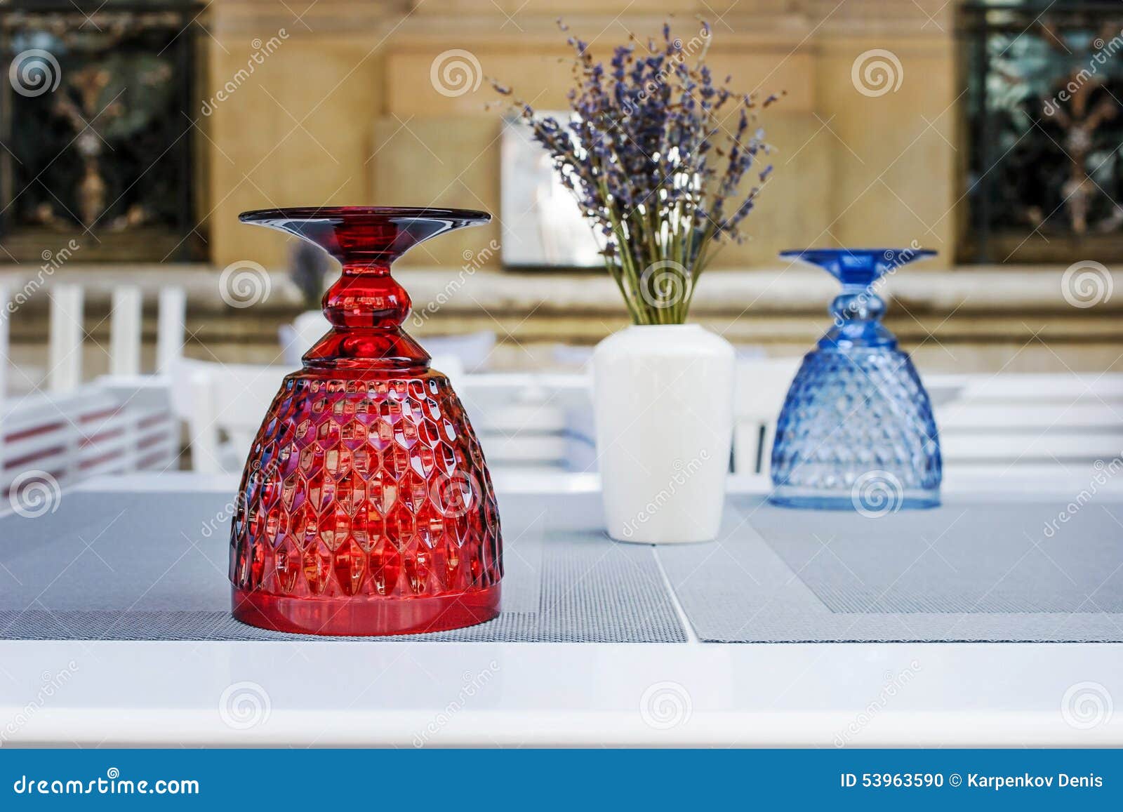 Glass Cups on the Table in the Street Cafe Stock Photo - Image of color ...