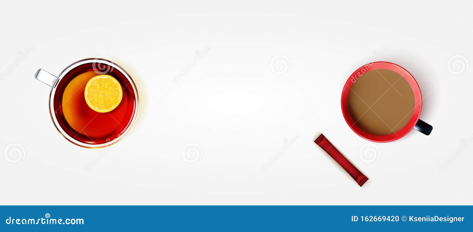 Glass Cups with Tea and Coffee. Top View Stock Vector - Illustration of ...