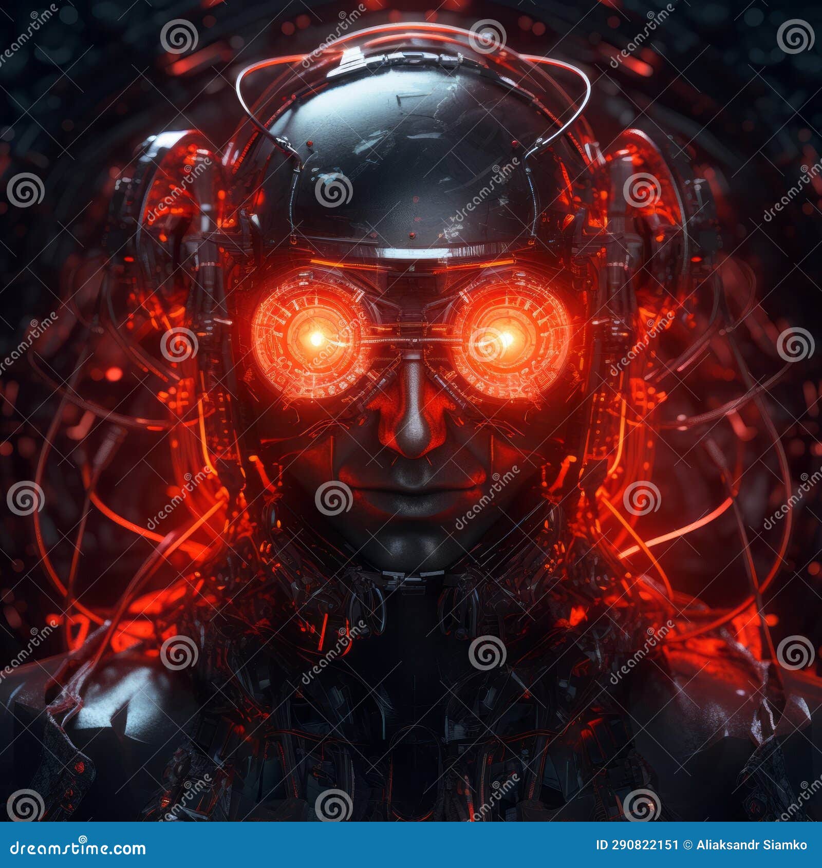 A Glass Cyborg with Fiery Red Details Stock Illustration - Illustration ...