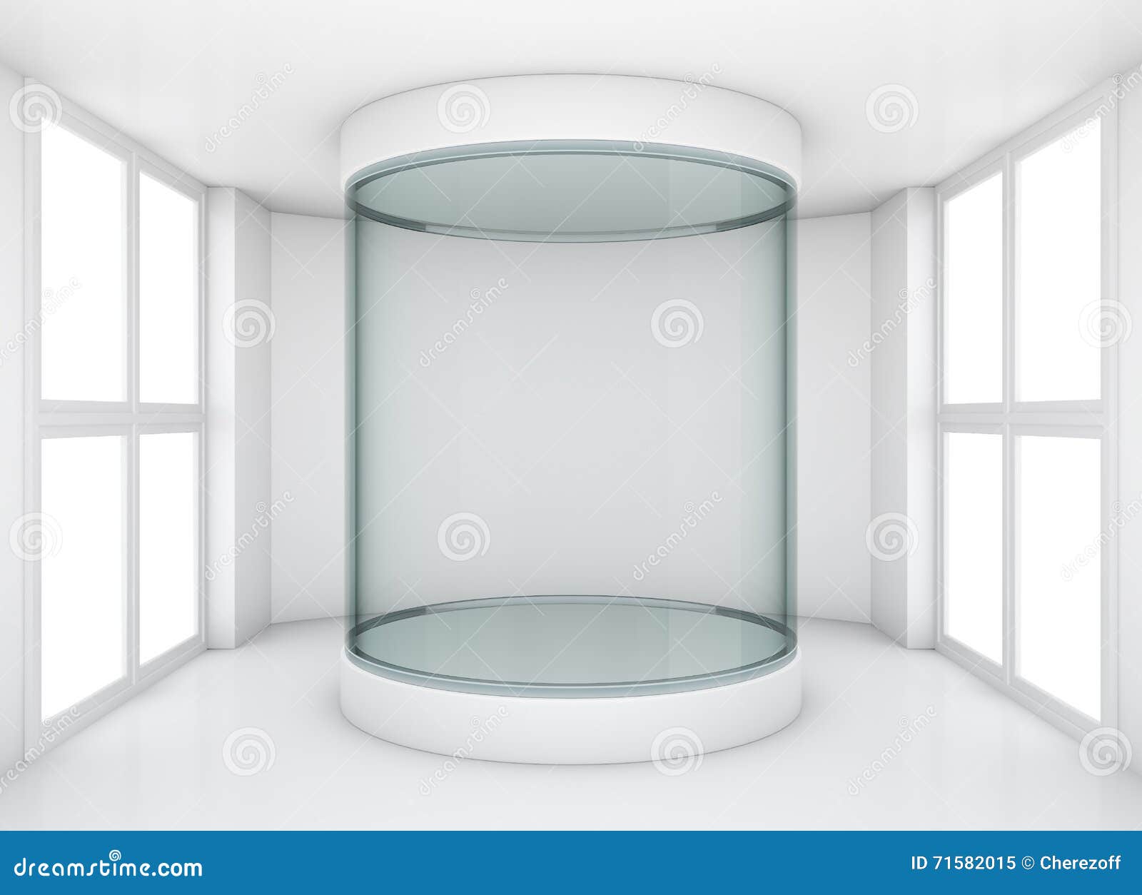 Glass Cylindrical Showcase in Gallery Stock Illustration - Illustration ...