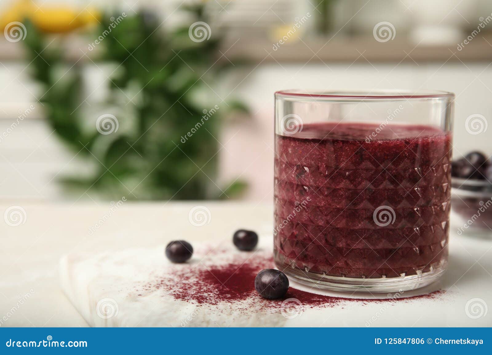 Glass with Delicious Acai Smoothie on Table Stock Photo - Image of ...