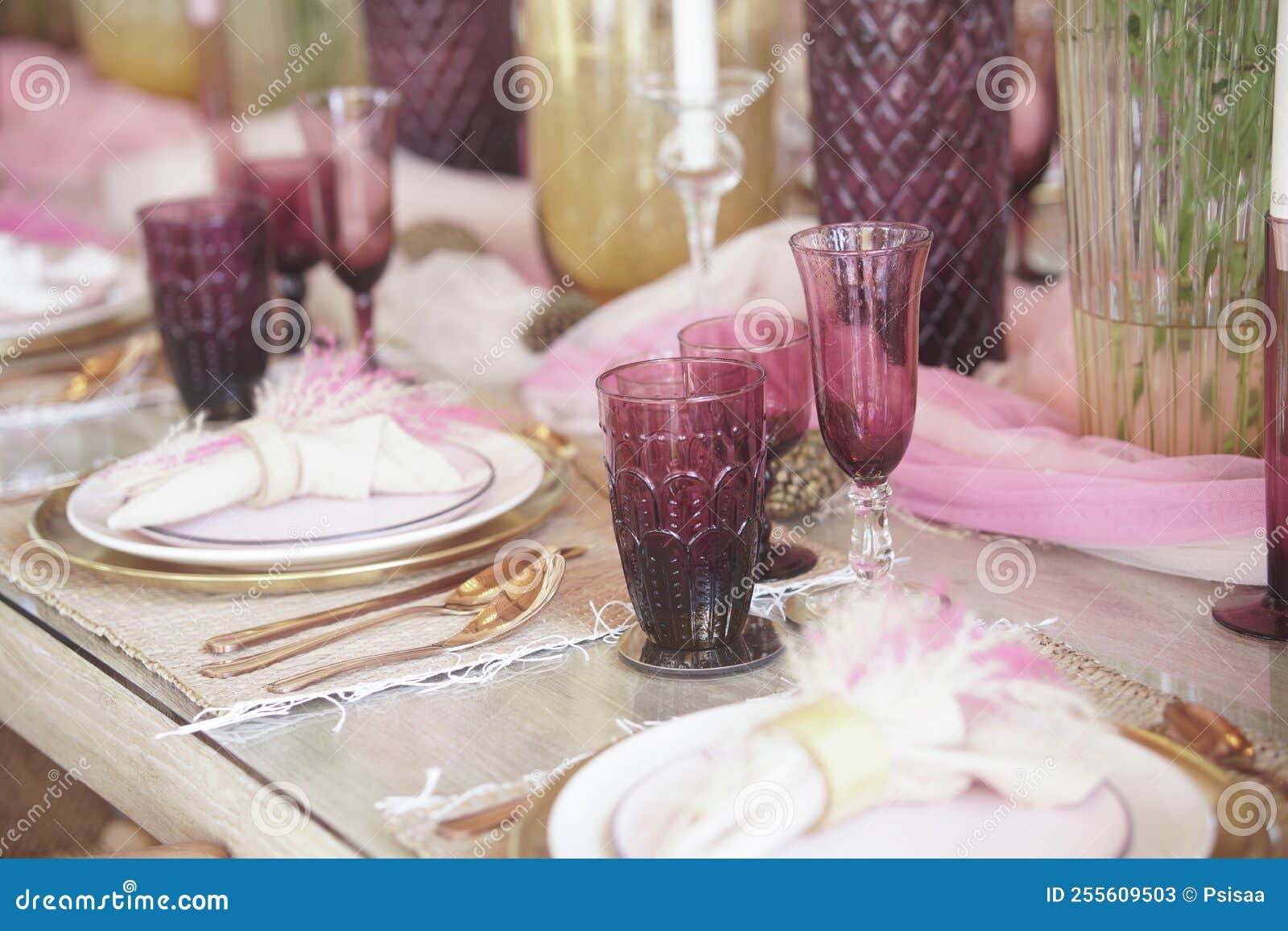 Glass Dishware on Dining Table. Party Banquet Stock Image - Image of ...
