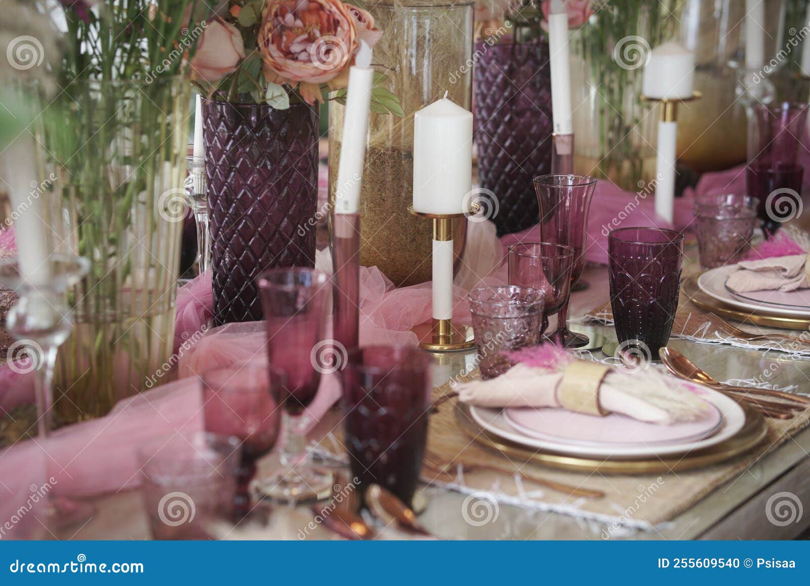 Glass Dishware on Dining Table. Party Banquet Stock Photo - Image of ...