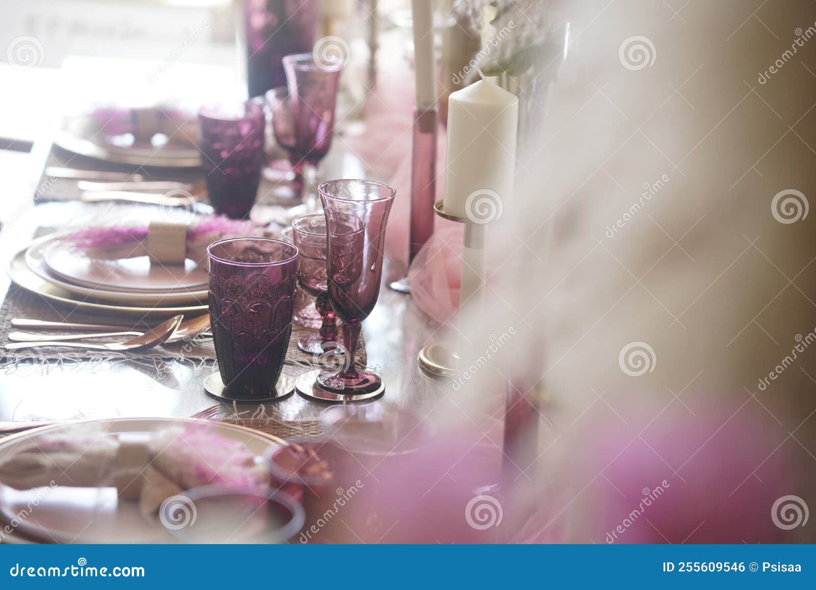 Glass Dishware on Dining Table. Party Banquet Stock Photo - Image of ...