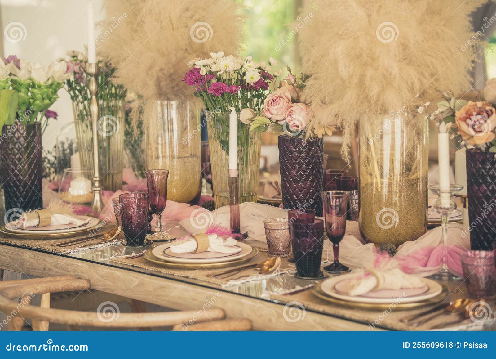 Glass Dishware on Dining Table. Party Banquet Stock Photo - Image of ...