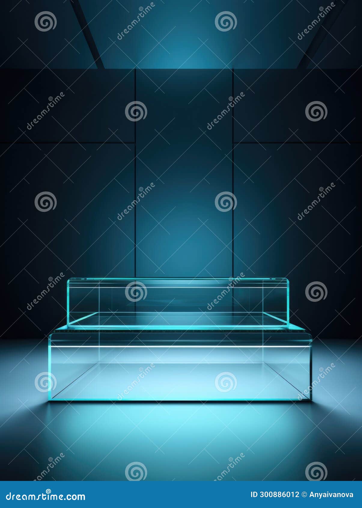 A Glass Display Case in a Dark Room, Transparent Glass Podium, Copy ...