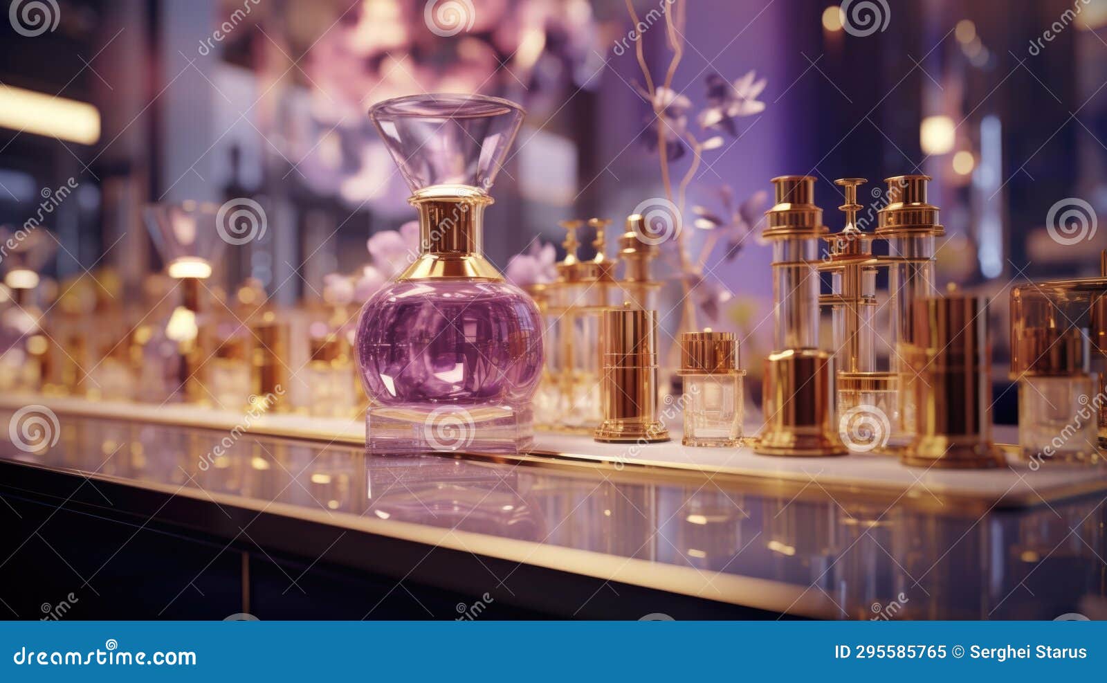 A Glass Display Case With Many Perfume Bottles, AI Stock Image ...