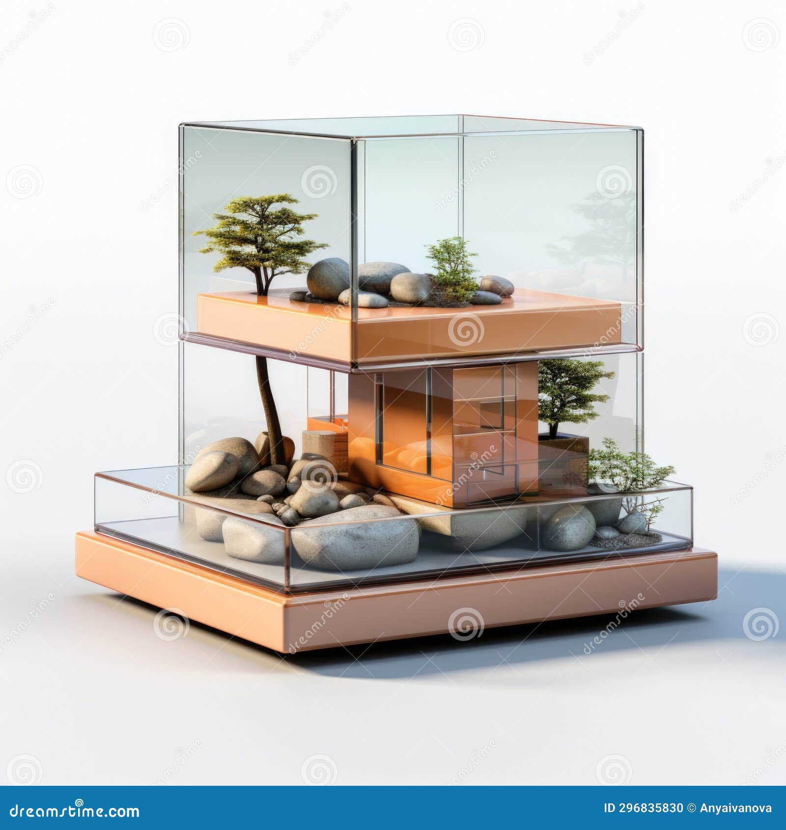 A Glass Display Case with Rocks and Plants Stock Illustration ...