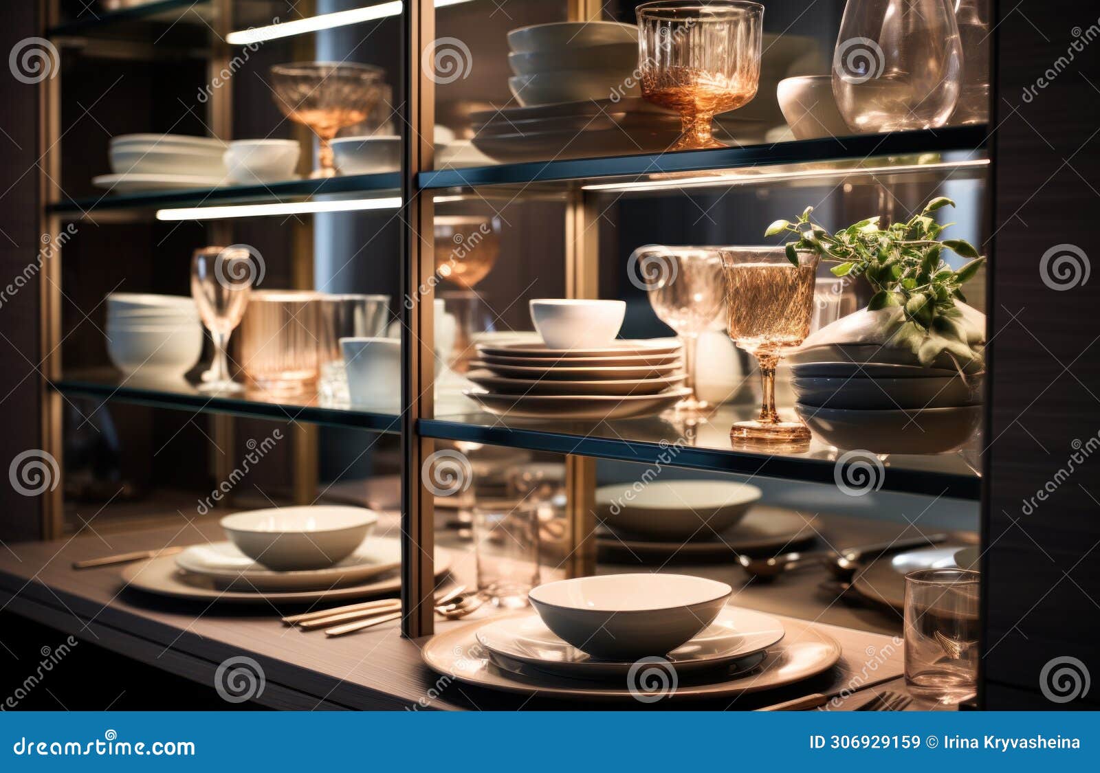 A Glass Display Rack Stacked with Plates on Top Stock Image - Image of ...