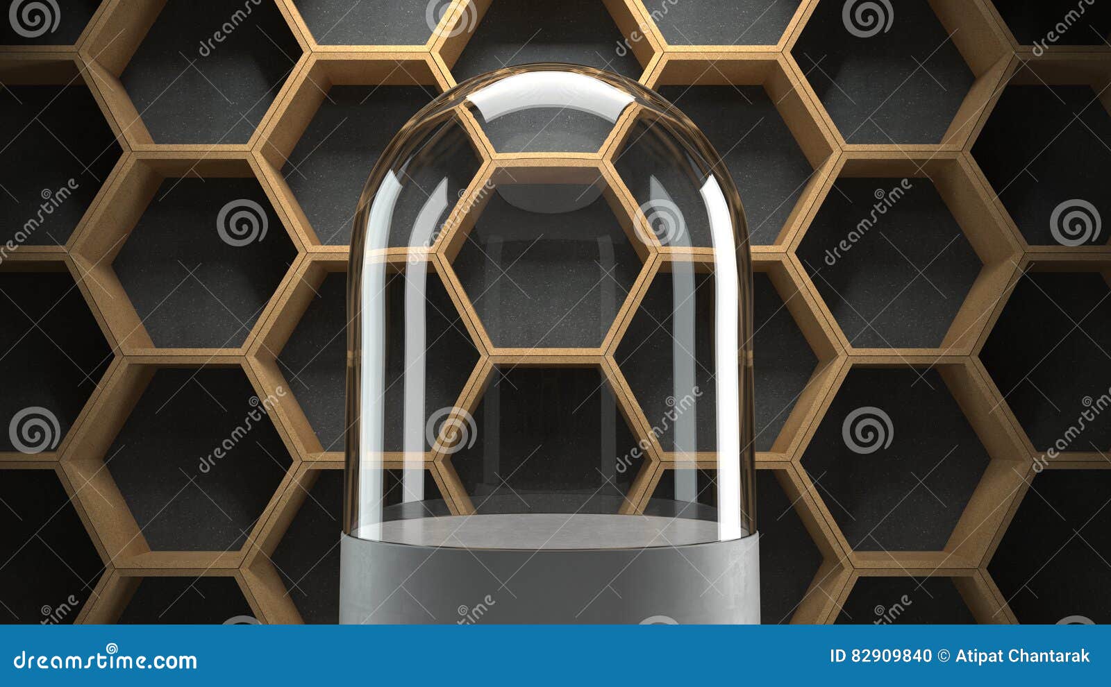 Glass Dome with Hexagons Pattern Background for Display. 3D Rendering ...