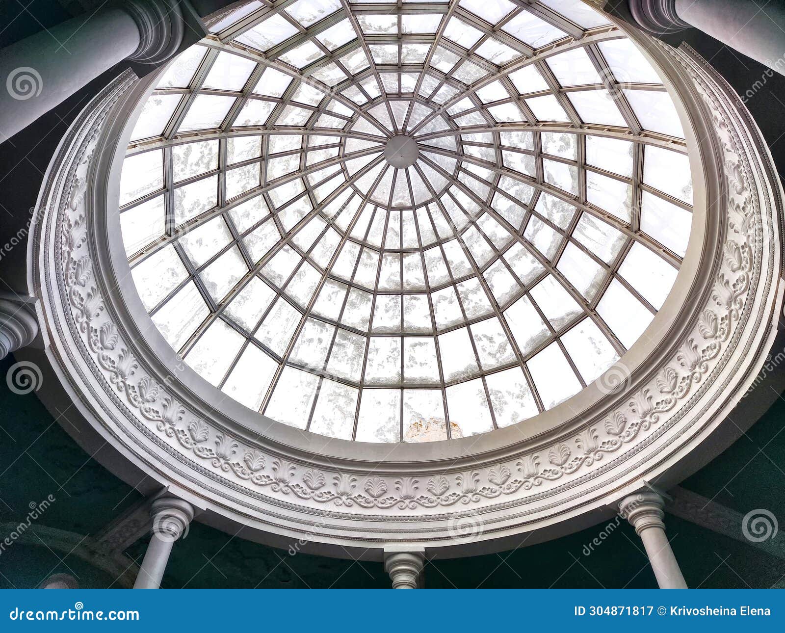 A Glass Dome with a Lattice at the Building. the View from the Inside ...