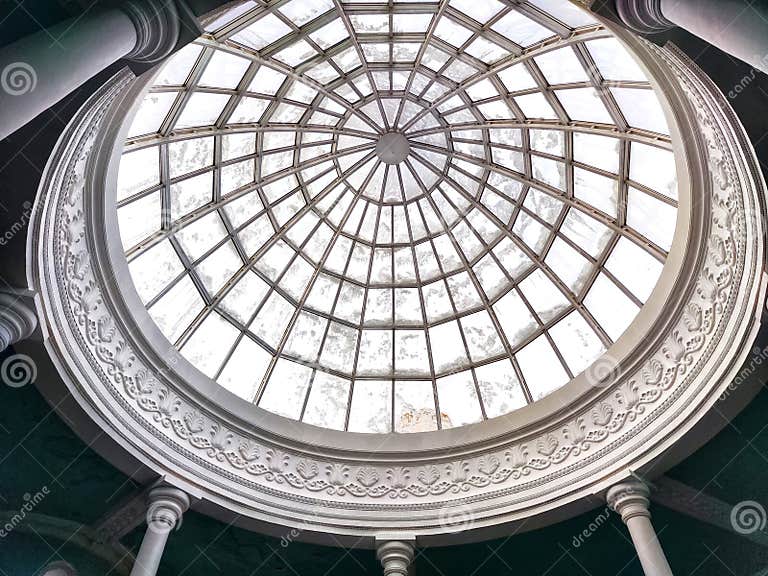 A Glass Dome with a Lattice at the Building. the View from the Inside ...