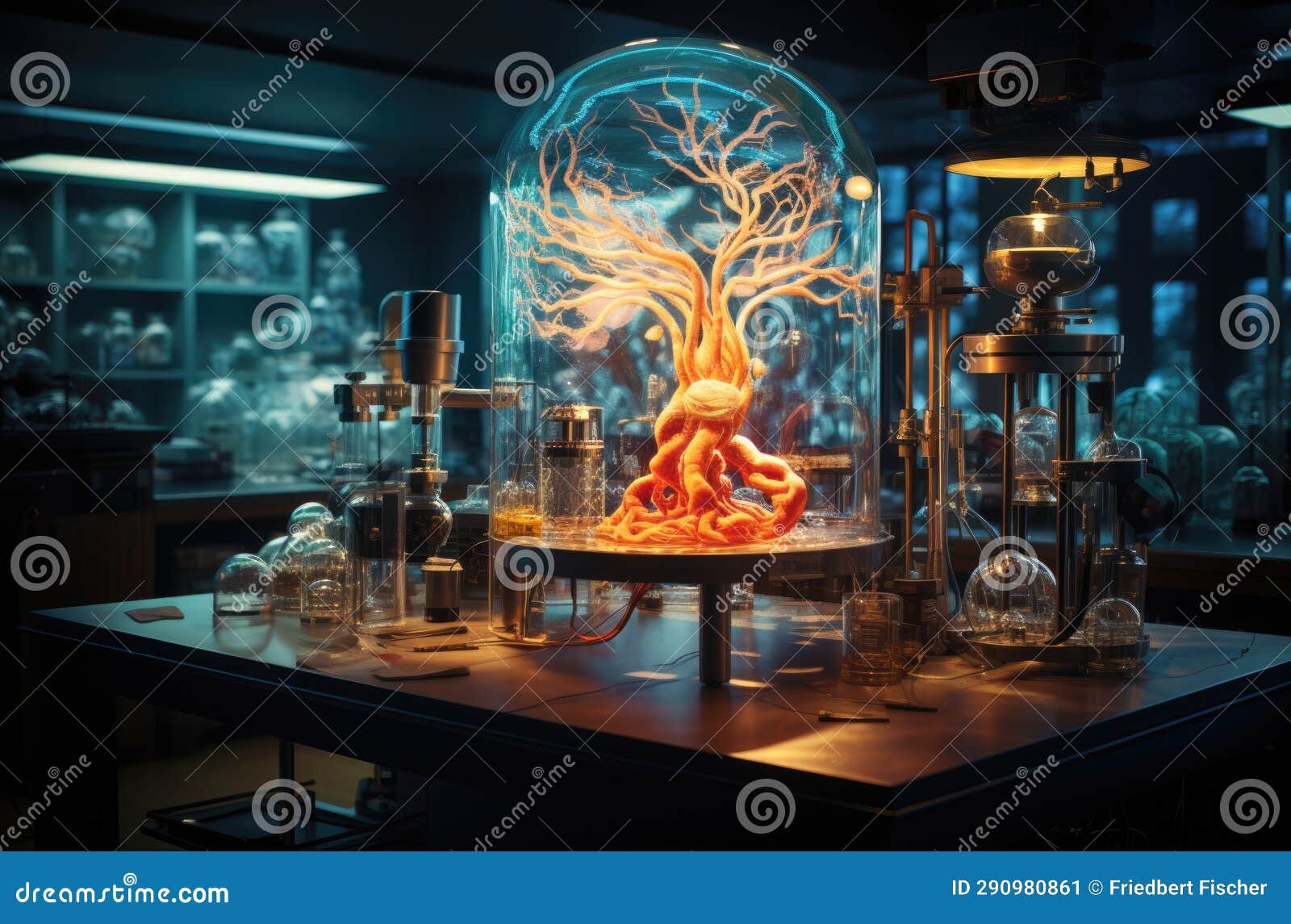 A Glass Dome with a Tree Inside of it. Futuristic Biological Laboratory ...