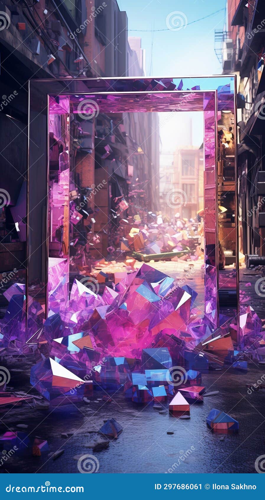 A Glass Door In A City Street With An Abstract Background Stock Illustration Illustration Of