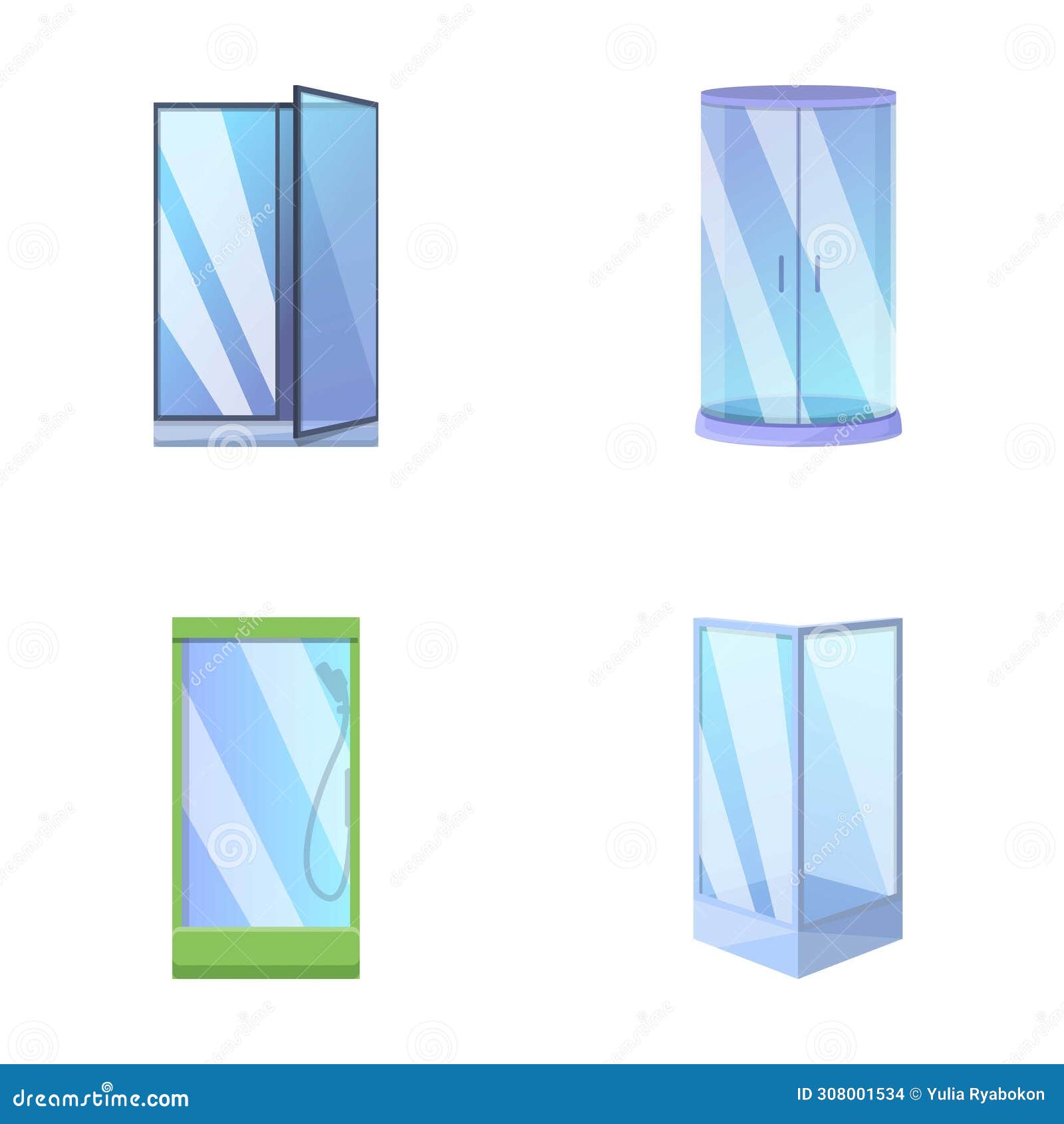 Glass Door Icons Set Cartoon Vector. Various Transparent Glass Door ...