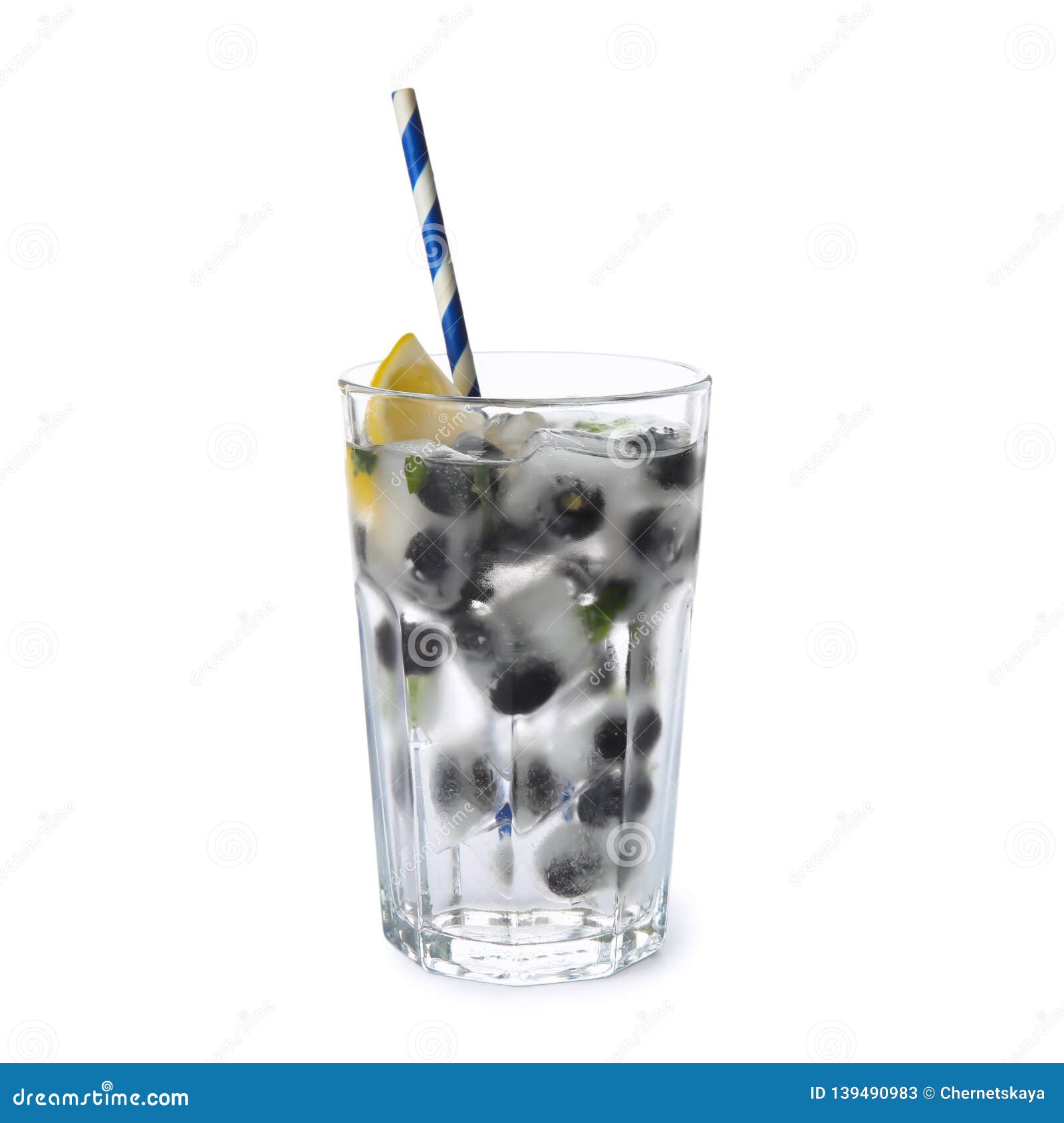 Glass of Drink with Blueberry Ice Cubes Stock Image - Image of ...